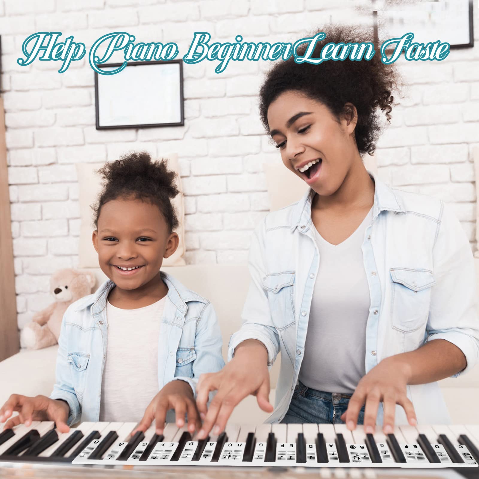 Piano Keyboard Stickers, 88-Key Full Size Removable Piano Keyboard Note Labels Silicone Piano Key Stickers Removable Piano Notes Stickers for Beginners Learning (Black)