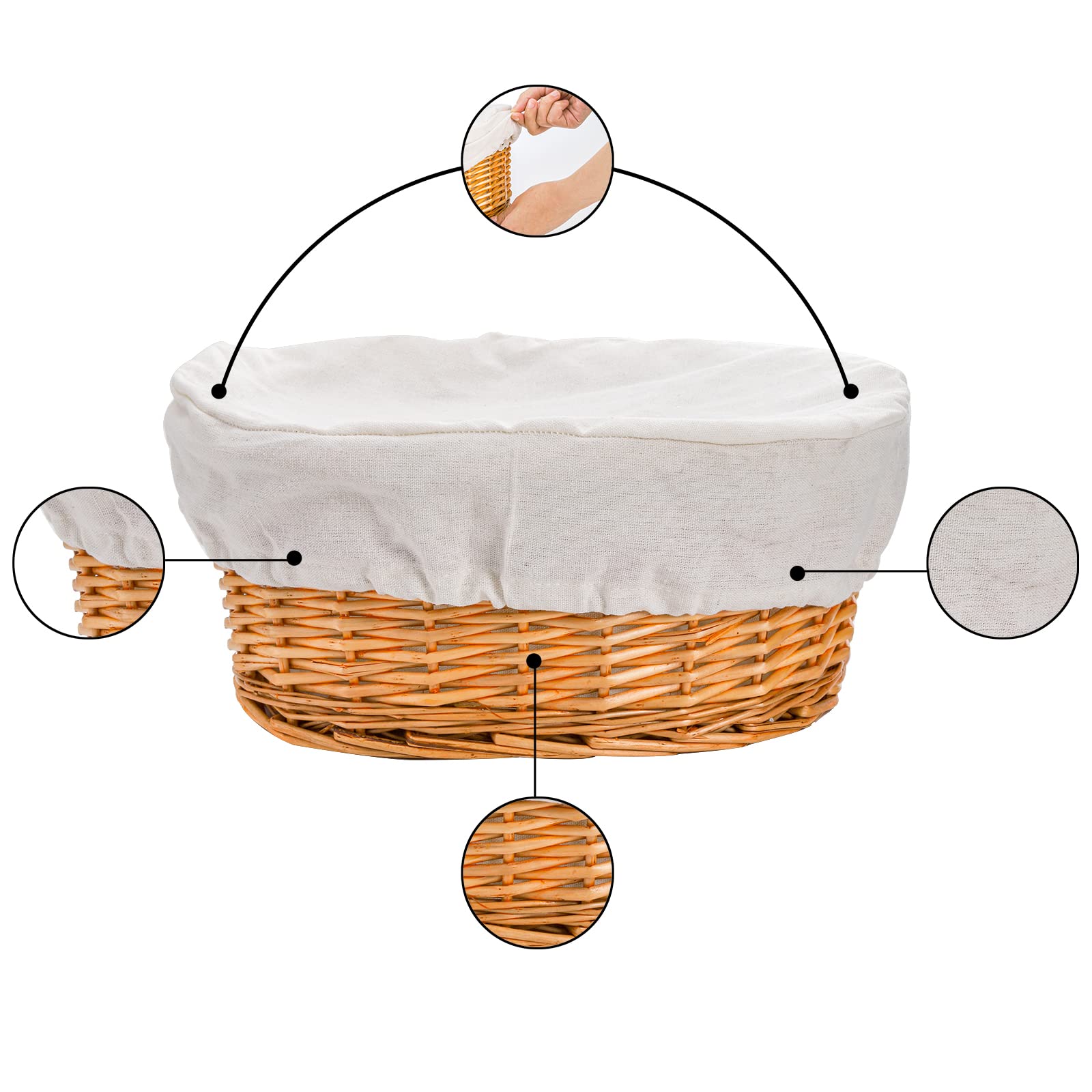 Nicunom Bread Basket for Serving, Large Bread Storage Basket with Removable Liner & Cover, Wicker Fruit Basket Picnic Basket Easter Gift Baskets Rattan Basket for Sourdough Bread