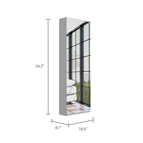 Tuhome Leto Mirror Door Wall Mounted Shoe Rack, 10-Pair Capacity, Light Grey