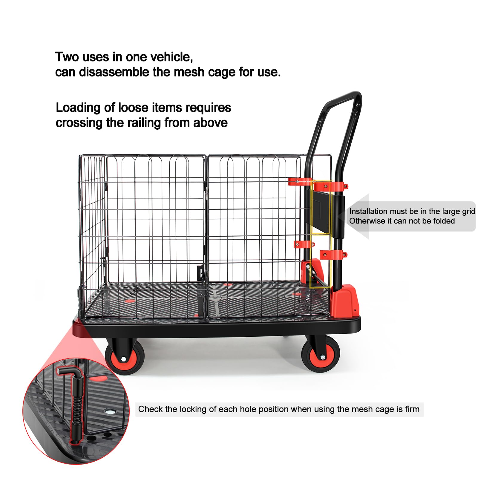 Uholan Foldable Dolly Hand Truck Cage Cart Carrying Weight 330lbs Portable Platform Cart Dolly Cart with Wheels Multi Scenario Usage