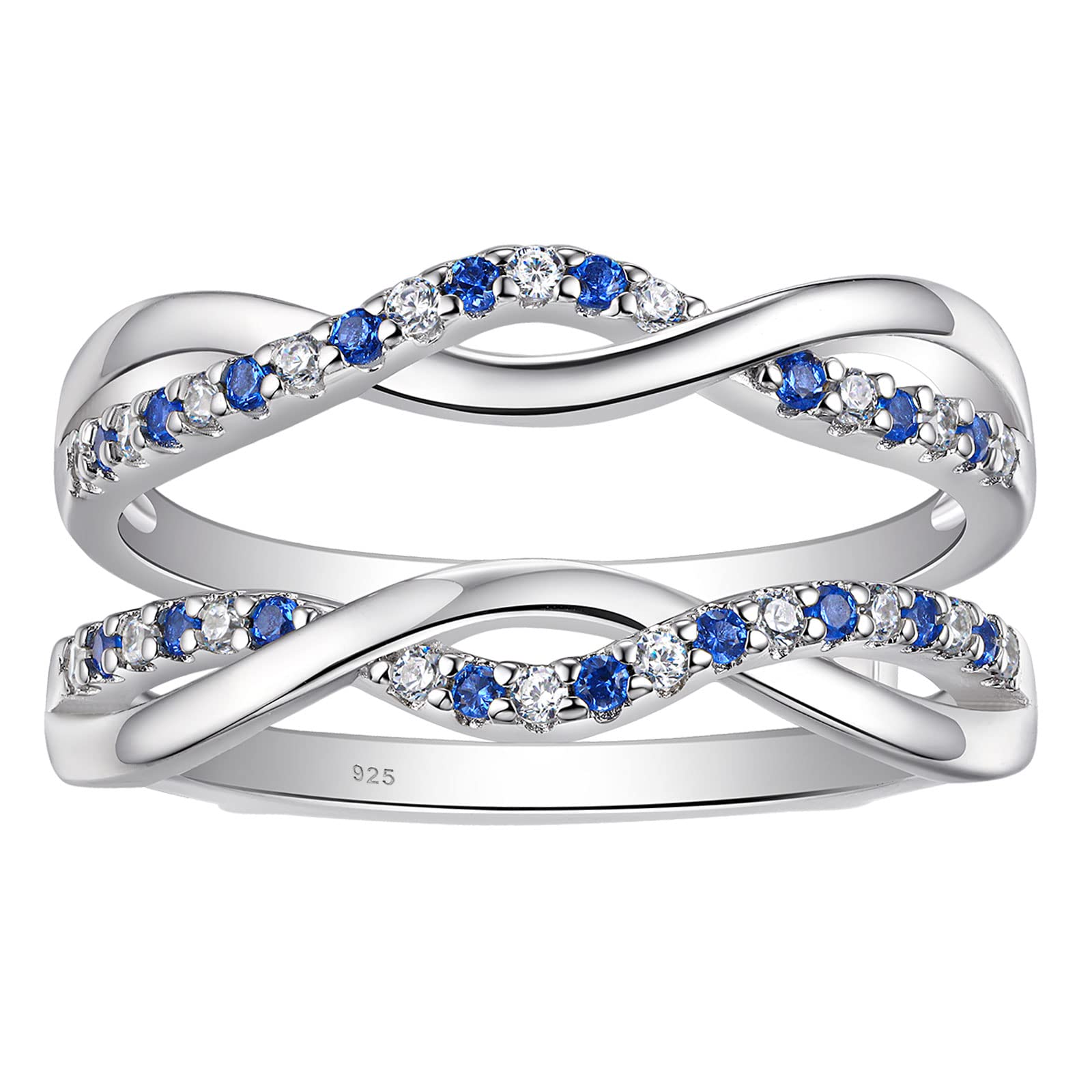 Newshe Jewellery Ring Enhancer for Engagement Rings AAAAA Cz Twisting Infinity 925 Sterling Silver Band with Blue Sapphire Size 7
