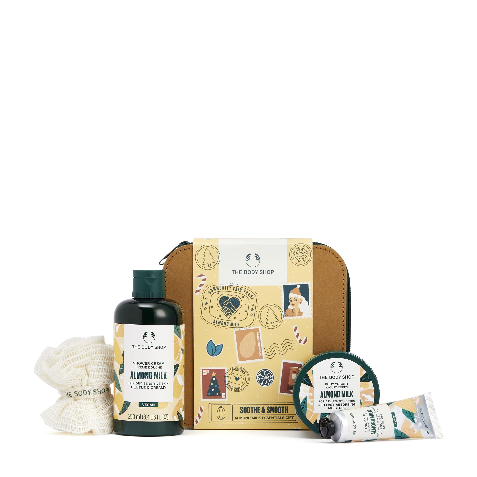 The Body Shop Soothe & Smooth Almond Milk Essentials Gift Set â Hydrating & Moisturizing Vegan Skincare Treats for Dry and Sensitive Skin â 4 Items