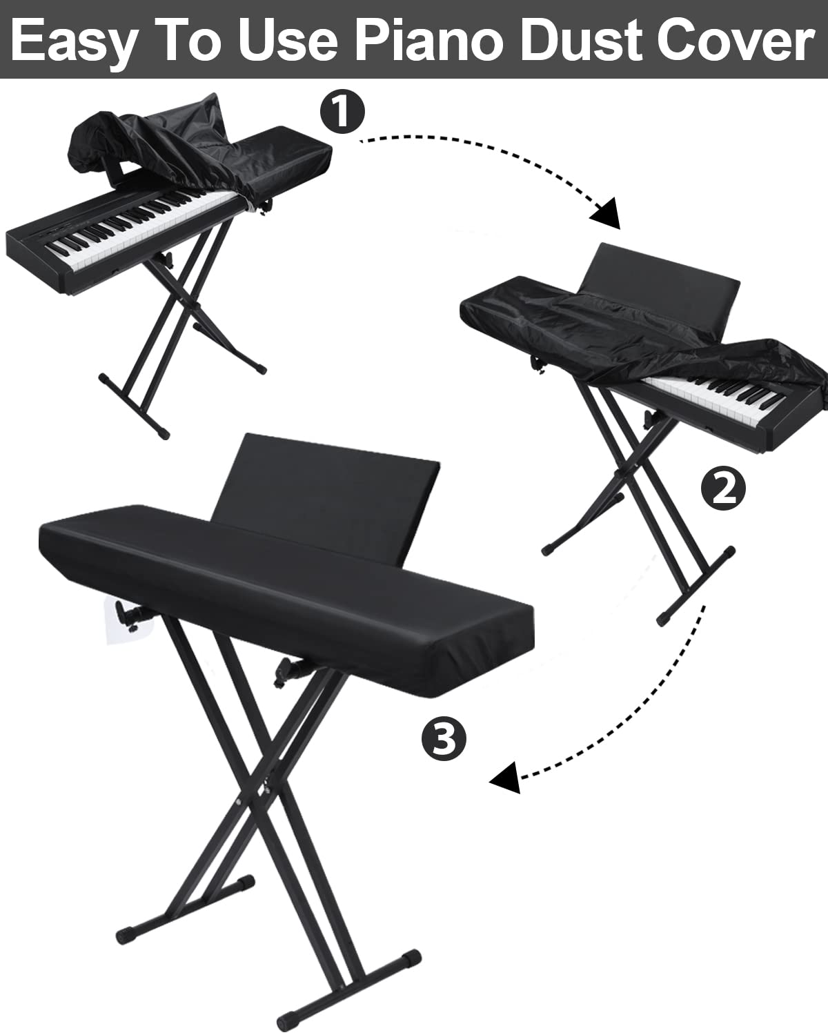 Piano Keyboard Dust Cover, Water Proof Stretchy Electric Piano Keyboard Covers for Digital Electric Pianos, Full Cover Elastic Lock Music keyboard Protector Cover (88 - Keys, Black)