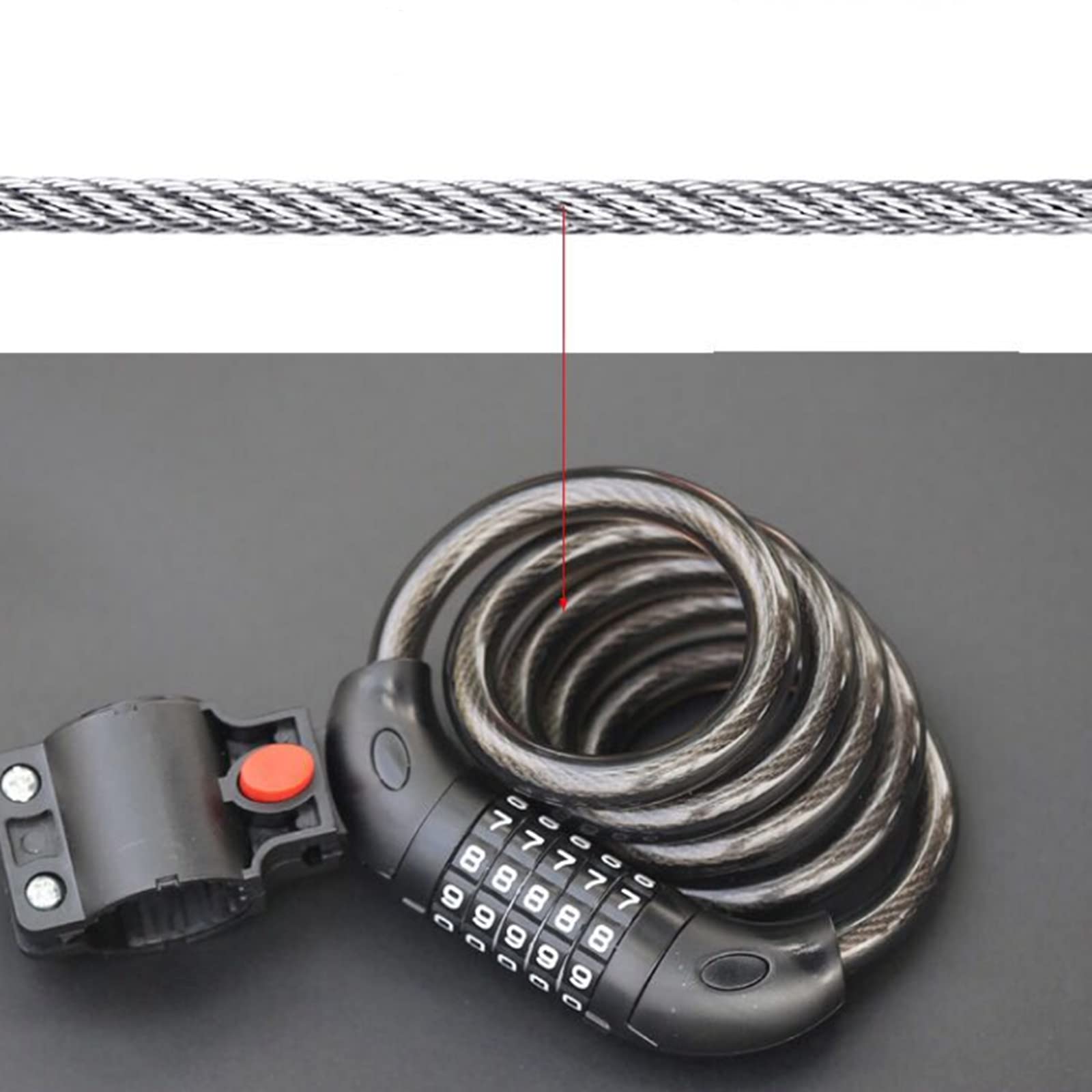 N / B Bike Lock Cable, 4 Feet High Security 5 Digit Resettable Combination Coiling Bike Lock, with Mounting Bracket, for Bicycle Outdoors