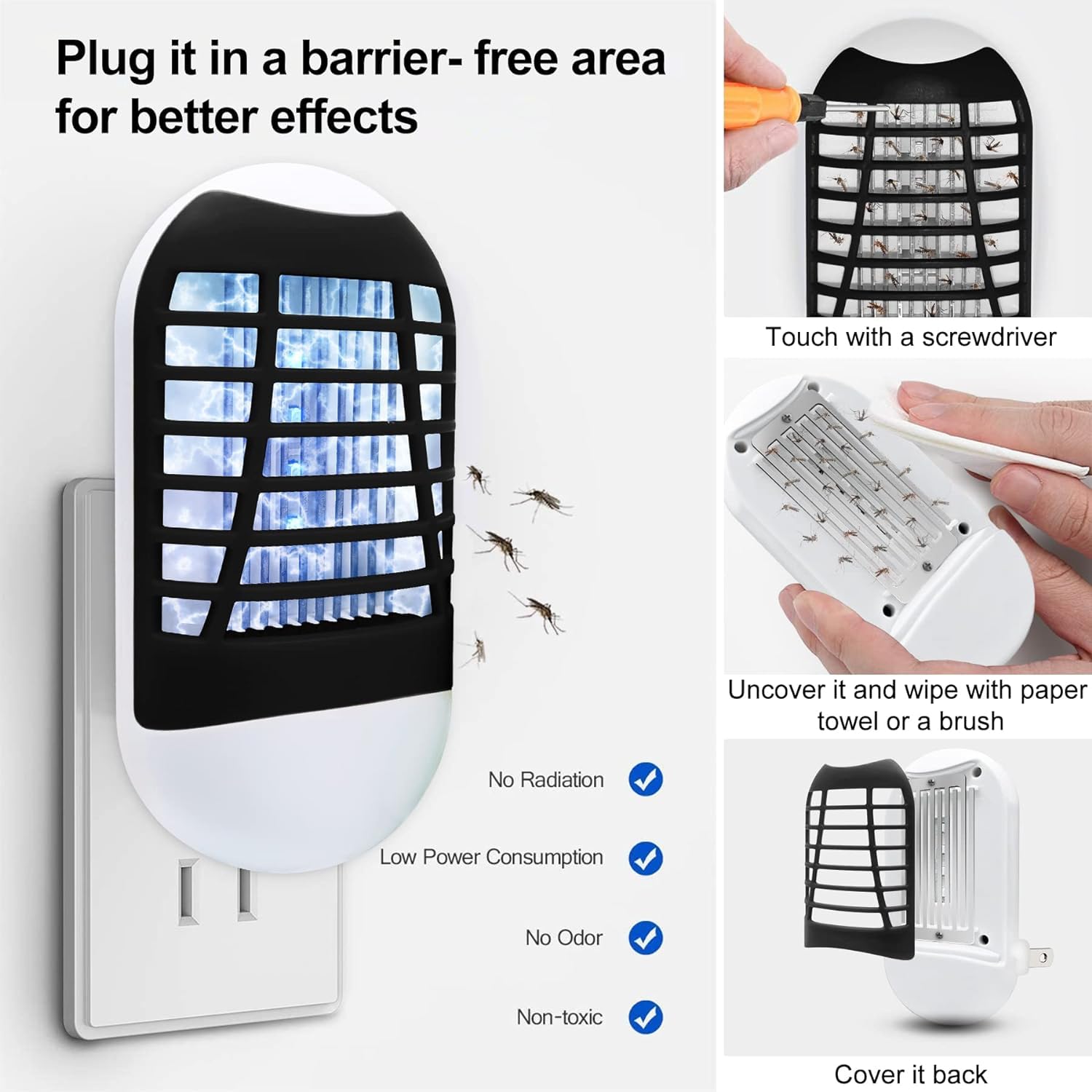 Rswsp Bug Zapper Indoor, Electronic Fly Zapper Lamp, Non-Toxic, Silent Insect Mosquito Killer, Fly Killers Indoor for Home Use…, Black