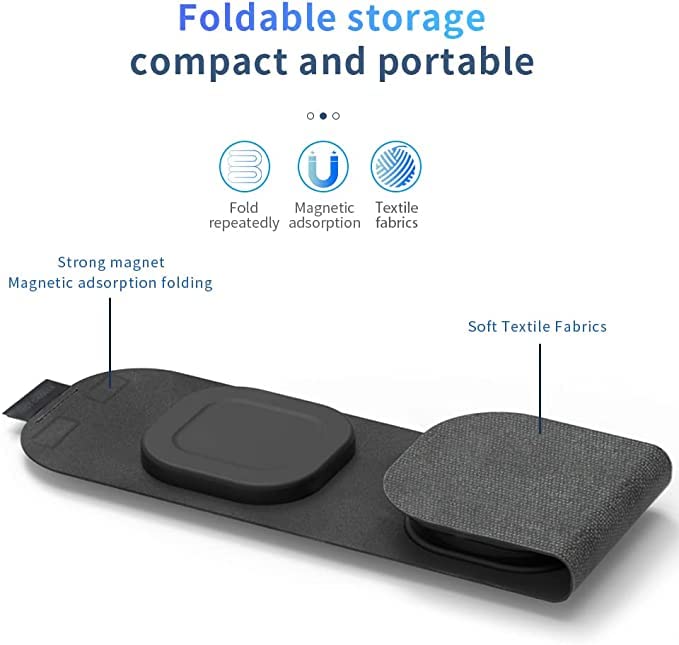 Kocybt 3 in 1 Magnetic Wireless Charger,Foldable Wireless Charger Pad Compatible for 13/13 Pro/13 Pro Max/13 Mini, 12/12 Pro/12 Pro Max/12 Mini, iWatch,AirPods 3/2/Pro,(Adapter Not Included) (Black)