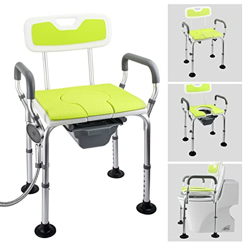 Shower Chair with Arms and Back, Boiarc Shower Benches for Inside Shower, Raised Toilet Seat with Handles, Shower Chairs for Seniors for Shower Stall, Bedside Commode for Elderly Disabled Pregnant