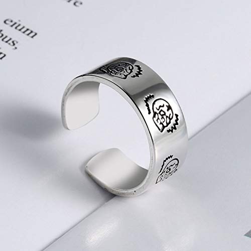 MIYUAN Vintage 925 Sterling Silver Band Ring Wide Chunky Adjustable Open Skull Design Ring for Women (8)