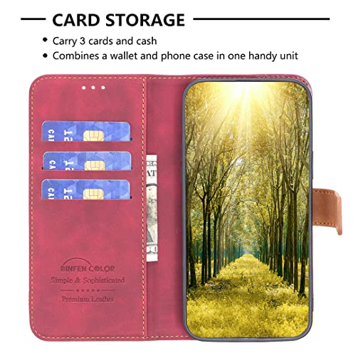 jioeuinly Flip Stand Case Compatible for Vivo Iqoo Z5 Phone Case Cover PU Leather Kickstand Magnetic Wallet Case BF446-HONG