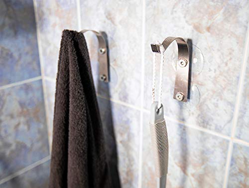 Spiral - 2-Pack Suction Cup Stainless Steel Hanger - Strong Heavy Duty for Garden, Kitchen and Bathroom, Hanging Bird Feeders, Plants, Wind Chimes, Wreath, Towel, Bathrobe and Loofah