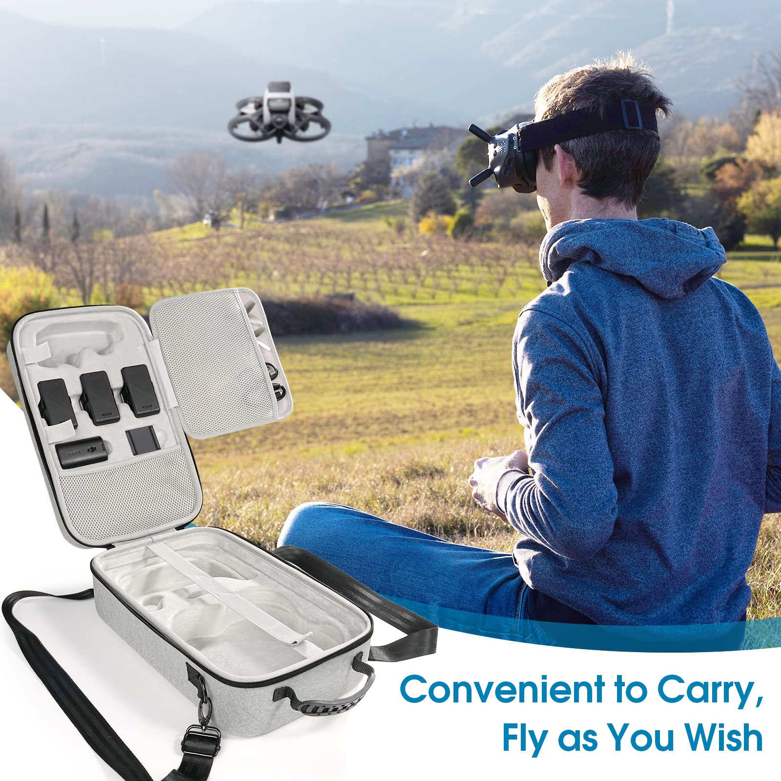 ProCase Travel Carrying Case for DJI Avata Pro-View Combo/Fly Smart Combo FPV, Portable Hard Carry Cover Organizer Bag for DJI Avata Drone, Fly More Accessories -Grey