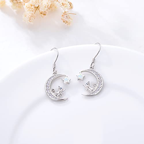 Moon Cat Earrings for Women 925 Sterling Silver