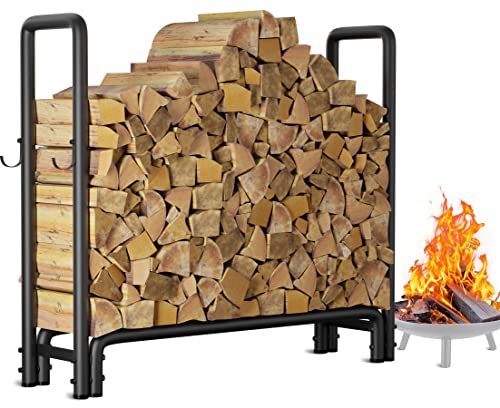 Sotor 4ft Firewood Rack Outdoor Log Rack Holder Large Capacity Firewood Holder Rack Indoor Metal Heavy Duty Firewood Racks Stand Suitable for firewood Storage-Black