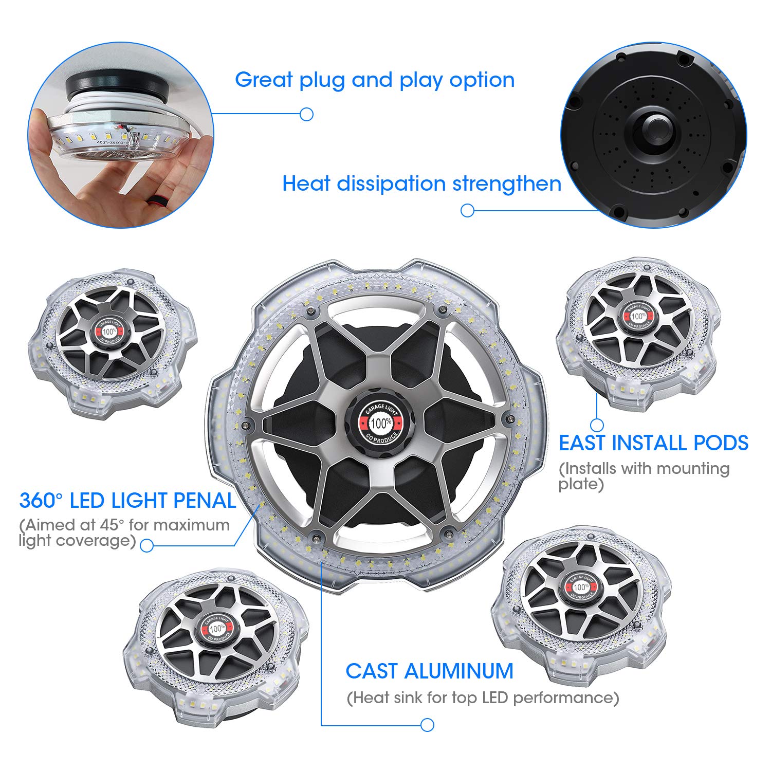 LED Garage Light High Bay Light 120W/12000LM 6500K Ceiling LED Shop Light, Multi Point Illumination, Beyond Super Bright Lighting System for Basement/Home/Office/Attic/Laundry/Warehouse/Workshop