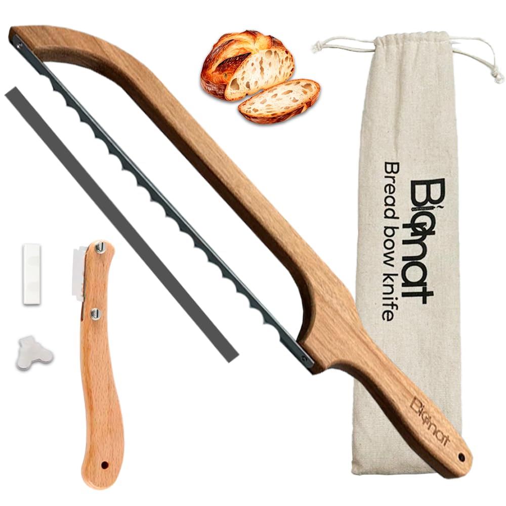 Wooden Bread Bow Knife & Bread Lame Set - Sourdough Bread Knife - Sourdough Scoring Tool - Bread Knife for Homemade Bread
