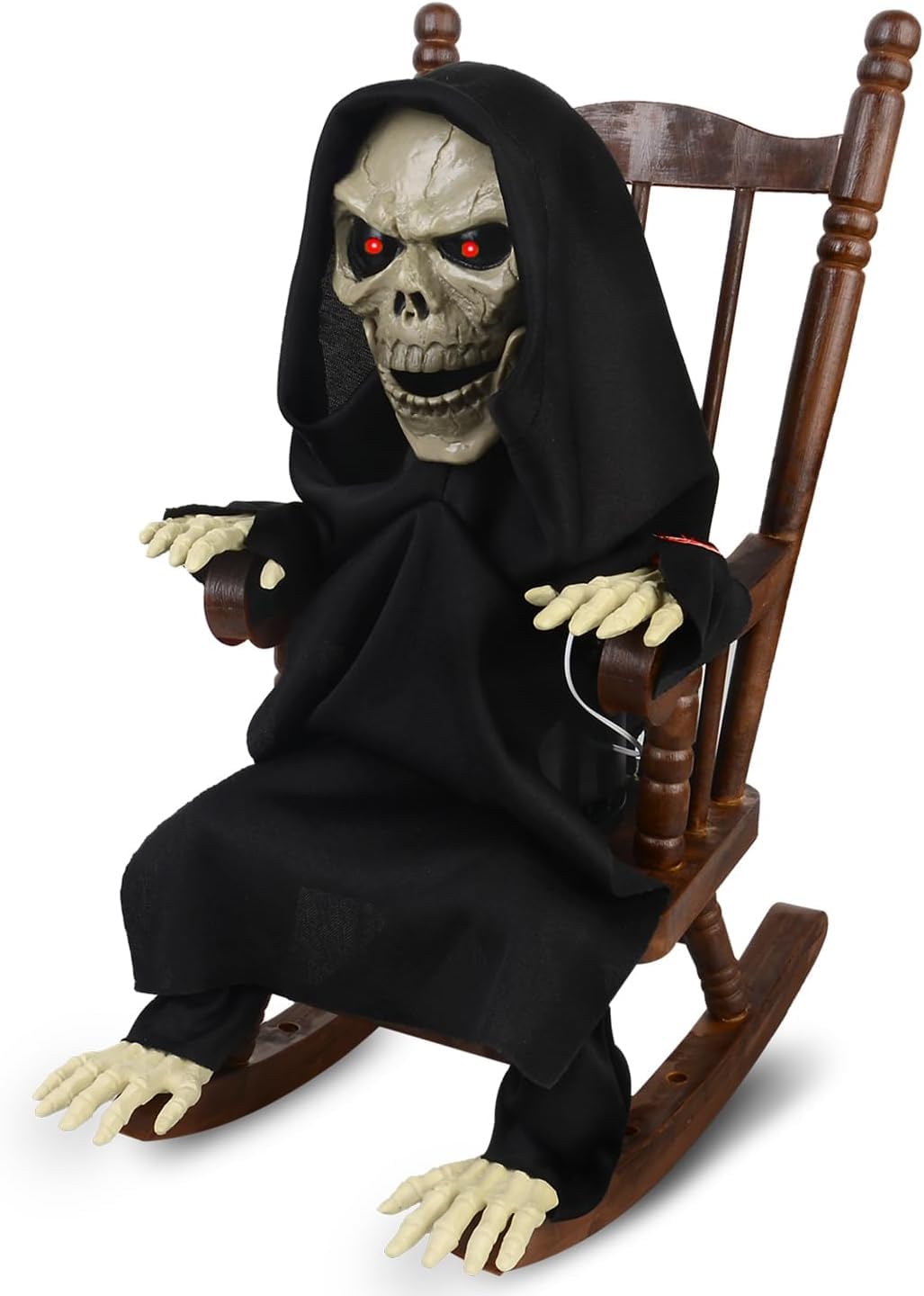 YIGORN Screaming Animated Halloween Decorations, Halloween Decor Prop with Motion Sensor, Cary Skeletons Sitting in Rocking Chairs Decorate Haunted Houses, Rocking Chair Grim Reaper
