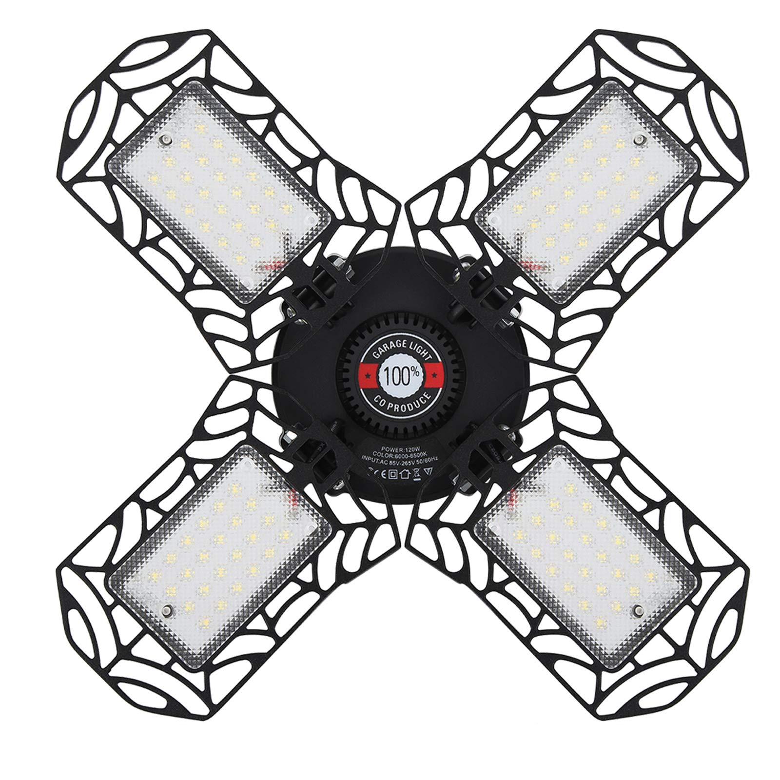 LED Garage Light 120W Super Bright Garage Ceiling Lights with 4 Adjustable Panels, E26 12000lm LED Ceiling Light Deformable Garage Led Light for Garage, Warehouse, Workshop, Basement, Gym