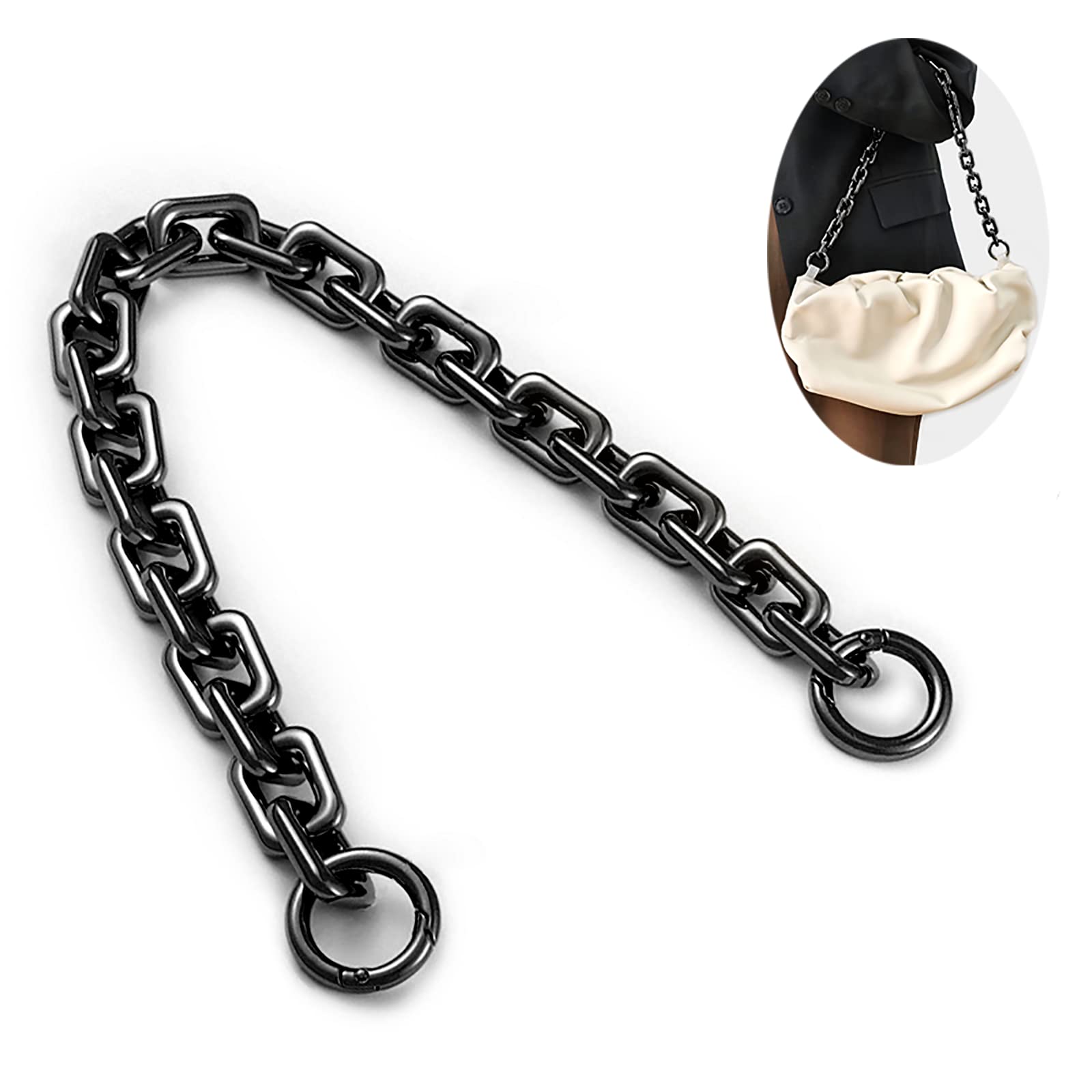 TOURDREAM Black Chunky Bag Chain, Metal Purse Handle, Heavy Handbag Shoulder Strap Replacement Dumpling Cloud Pouch Chain (23.6 Inches, Black)