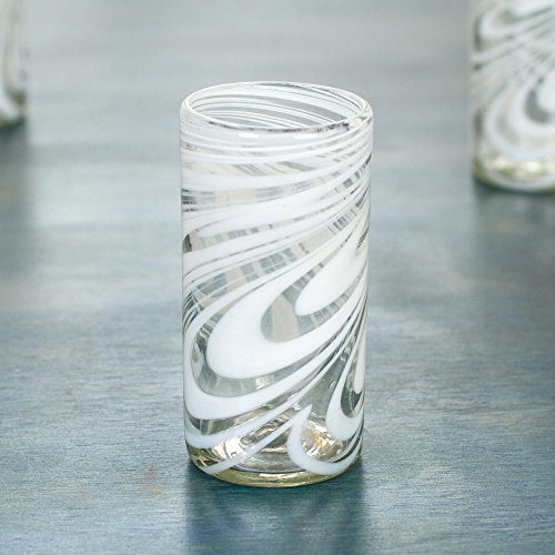 NOVICA Whirling White (Set Of 6) Blown Glass Highball Glasses