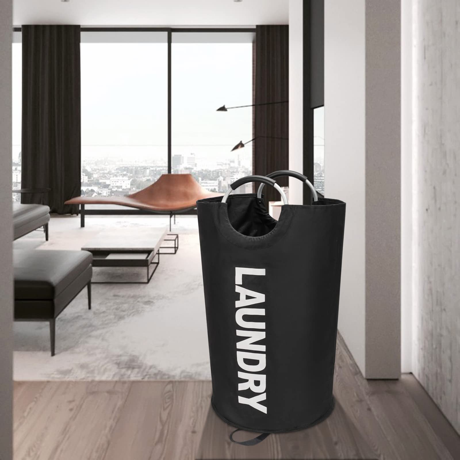 Maxsilan 125L X-Large Laundry Basket, Freestanding Tall Clothes Hamper, Collapsible Laundry Bag,Waterproof with Foam Protected Aluminum Handles for College Dorm, Family, Black