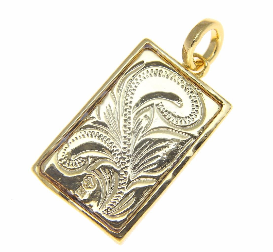 Koa Wood Hawaiian Scroll Vertical Honu Turtle Yellow Gold Plated Brass Reversible Pendant