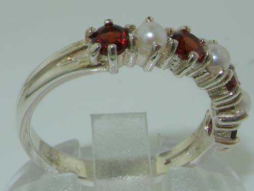 LetsBuyGold 925 Sterling Silver Cultured Pearl & Garnet Womans Eternity Ring - Size 10.25