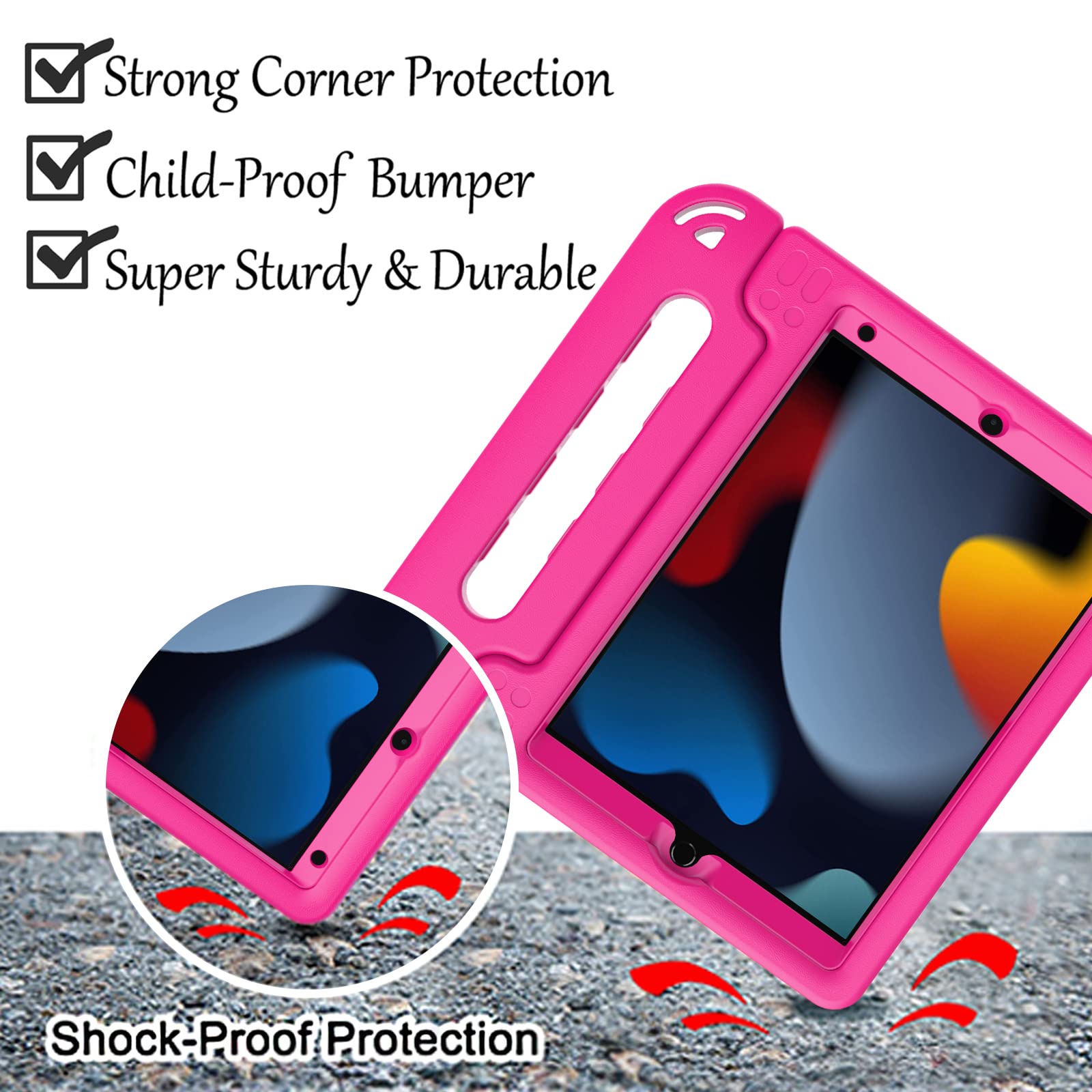TIRIN iPad 9th/8th/7th Generation Case, iPad 10.2 Kids Case with Built-in Screen Protector, Portable Handle, Convenient Kickstand and Shockproof Cover for iPad 10.2 inch 2021/2020/2019 Model, Blue