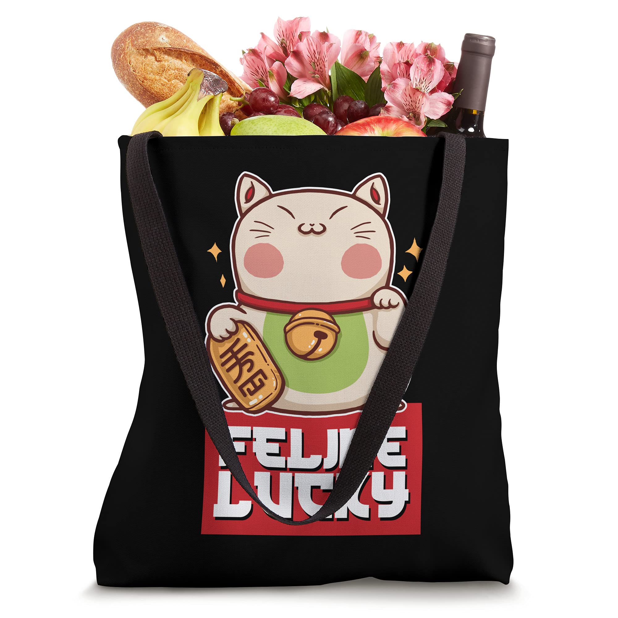 Maneki Neko Waving Lucky Cat Feline Lucky Kawaii Anime Cats Tote Bag
