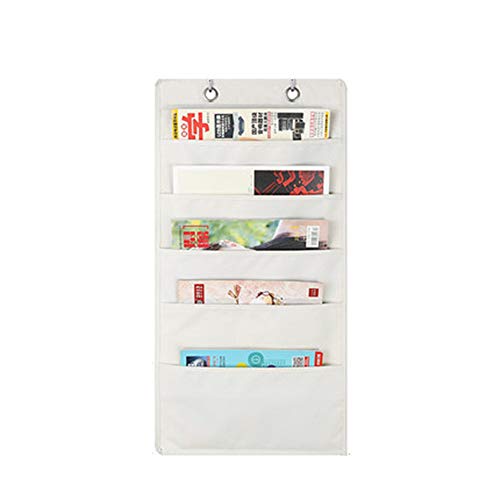 Jkhome Over Door Hanging Wall File Organizer Magazine File Folders Holders Storage Mail, Letter, Key Holder, Document, Book, Decorative Office School Home (Off-White, 5 Pockets-14.17β X 27.56β)