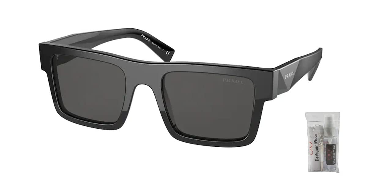 Prada PR19WS 1AB5S0 52MM Black/Dark Grey Rectangular Sunglasses for Men + BUNDLE With Designer iWear Eyewear Kit