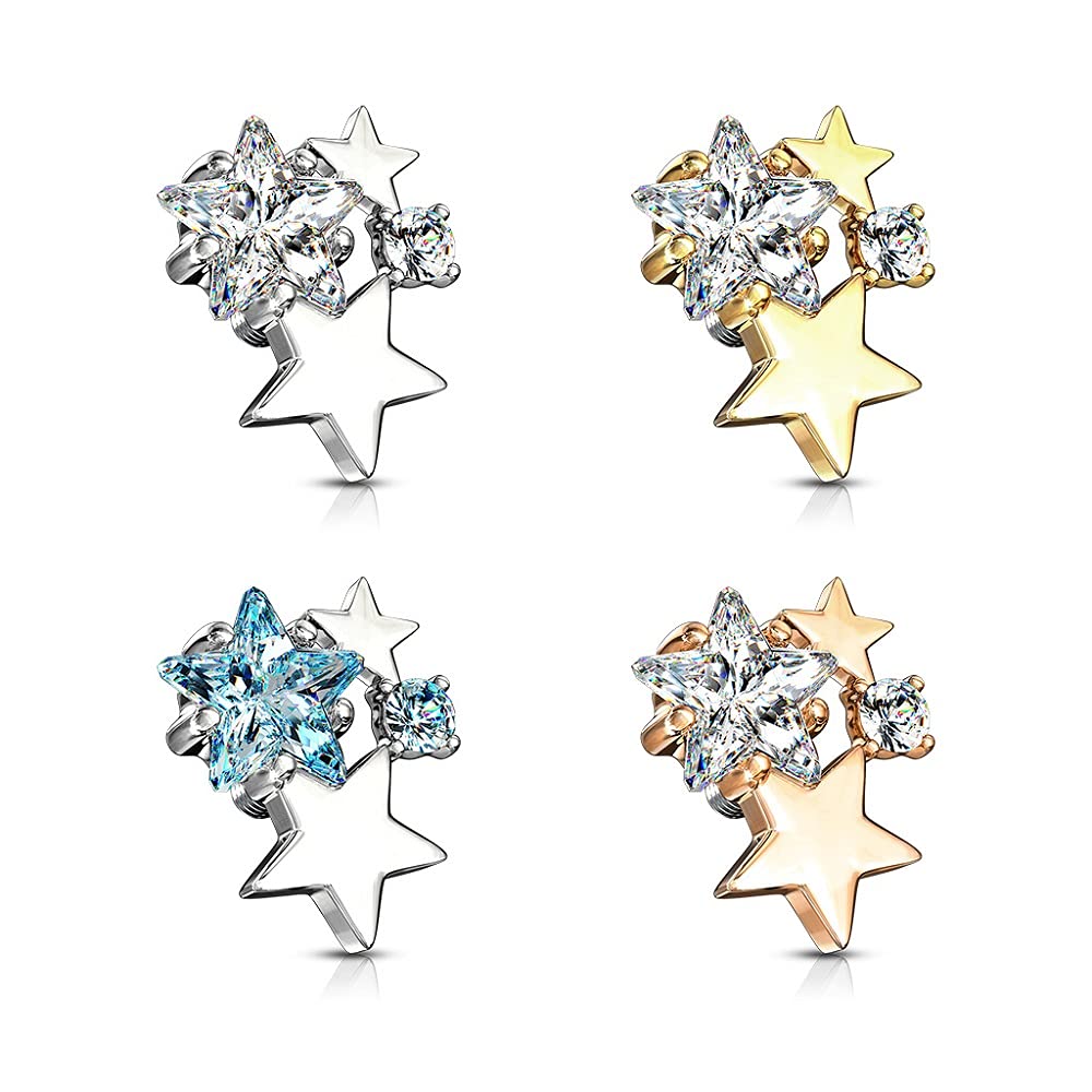 Pierced Owl 14GA Stainless Steel Internally Threaded CZ Crystal Star Cluster Dermal Anchor Top (Gold Tone)