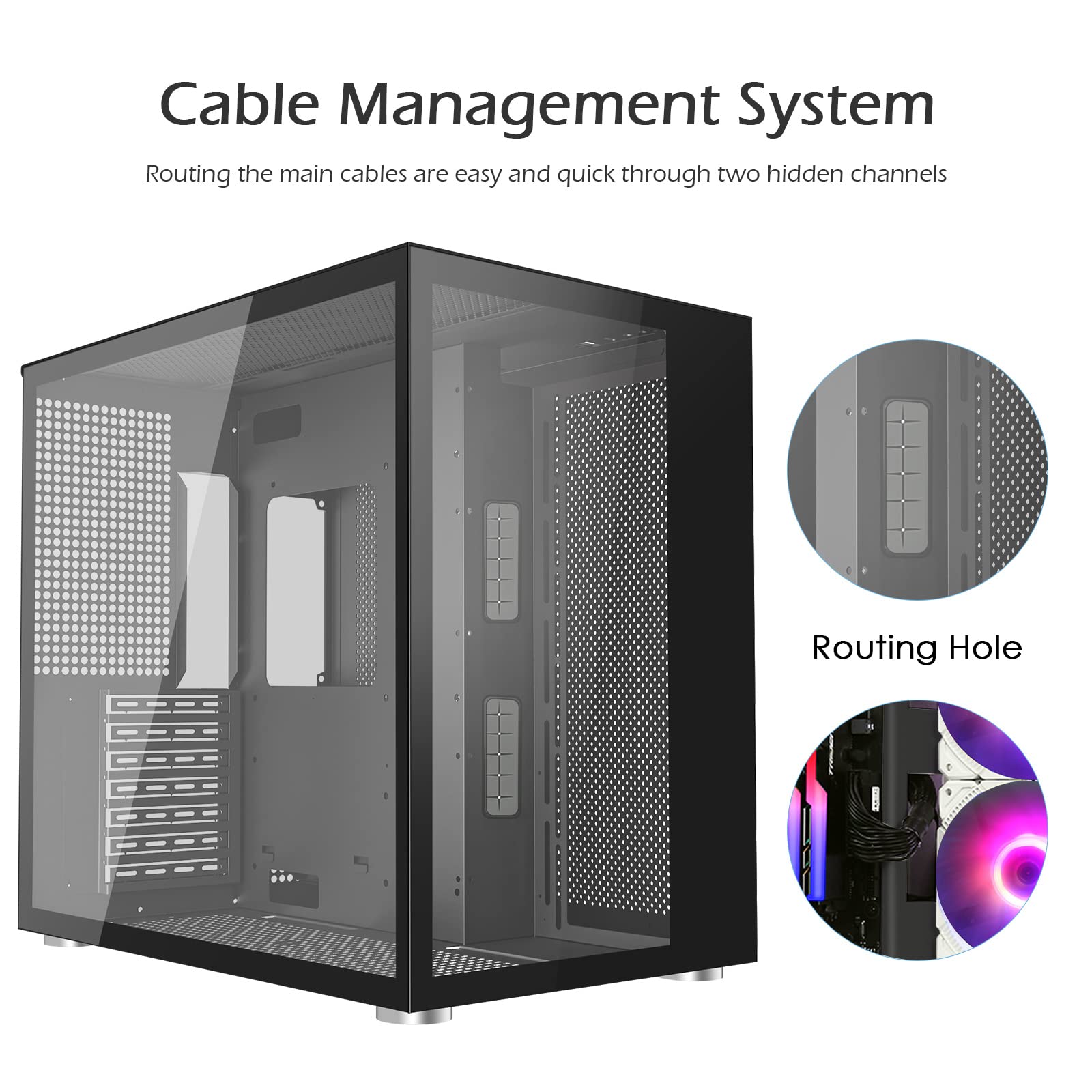 SZD S580 ATX Mid-Tower PC Case, Desktop Gaming Computer Chasssis, Front I/O USB Type-C Port, Dual Tempered Glass Panels, High-Airflow Perforated Top Panel, Fan not Included(Black)