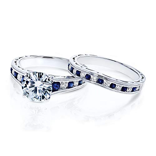 Kobelli Forever One (D-F) Moissanite Bridal Set and Sapphire 2 7/8 Carat in 14k White Gold, Size 10