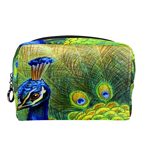 TBOUOBT Cosmetic Travel Bags, Makeup Case, Makeup Bag for Toiletries, Animal Peacock Green Feather