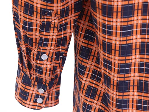 TICOMELA FR Shirt for Men Flame Resistant Shirts 6.5oz Light Weight Orange/Black Plaid Men's Fire Retardant Snap Shirts