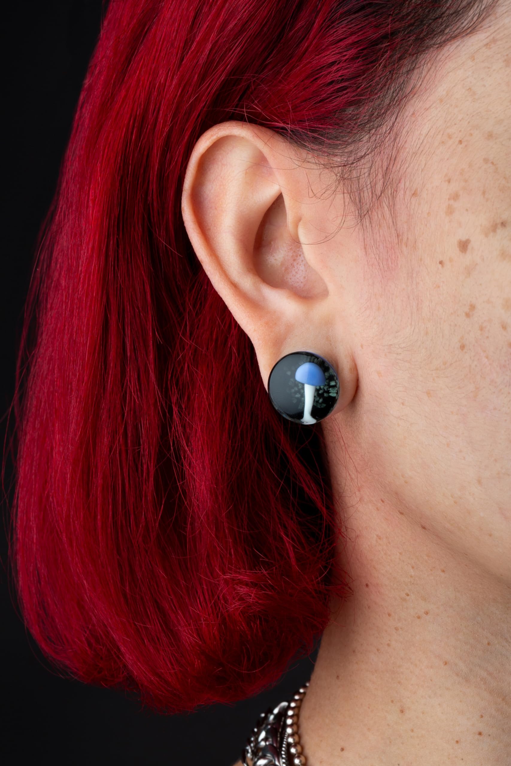 Pierced Owl Floating Glowing Mushroom Encased Pyrex Glass Saddle Plugs, Sold as a Pair (8mm (0GA))