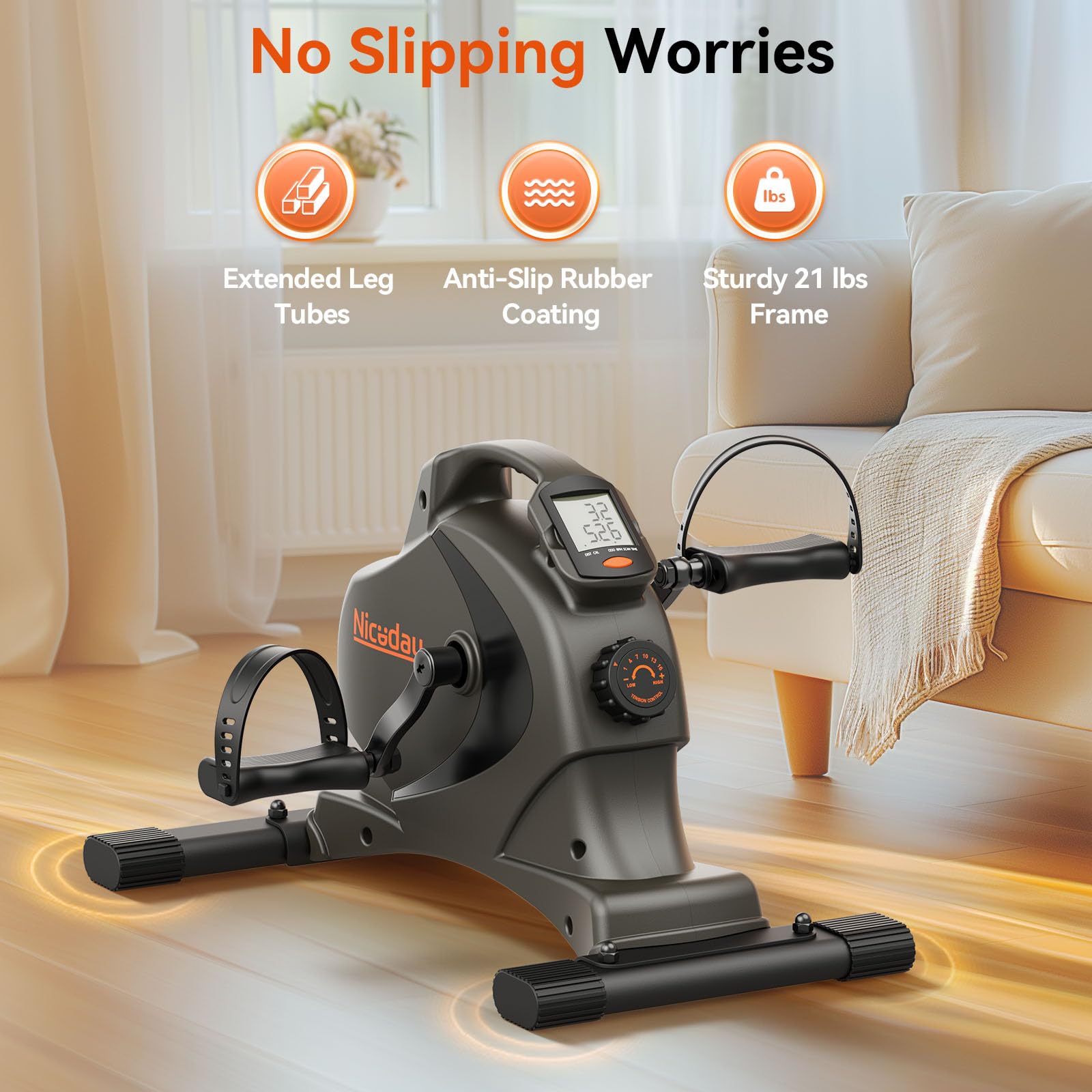 Niceday Under Desk Bike, Pedal Exerciser with 8 Levels Magnetic Resistance, Mini Exercise Bike for Home Office Workout or Physical Therapy