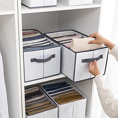 Vercord Washable Pants Drawer Organizer 9 Divider Foldable Clothes Organizer Wardrobe Storage Box Large 2 for Underwear Socks Jeans Grey