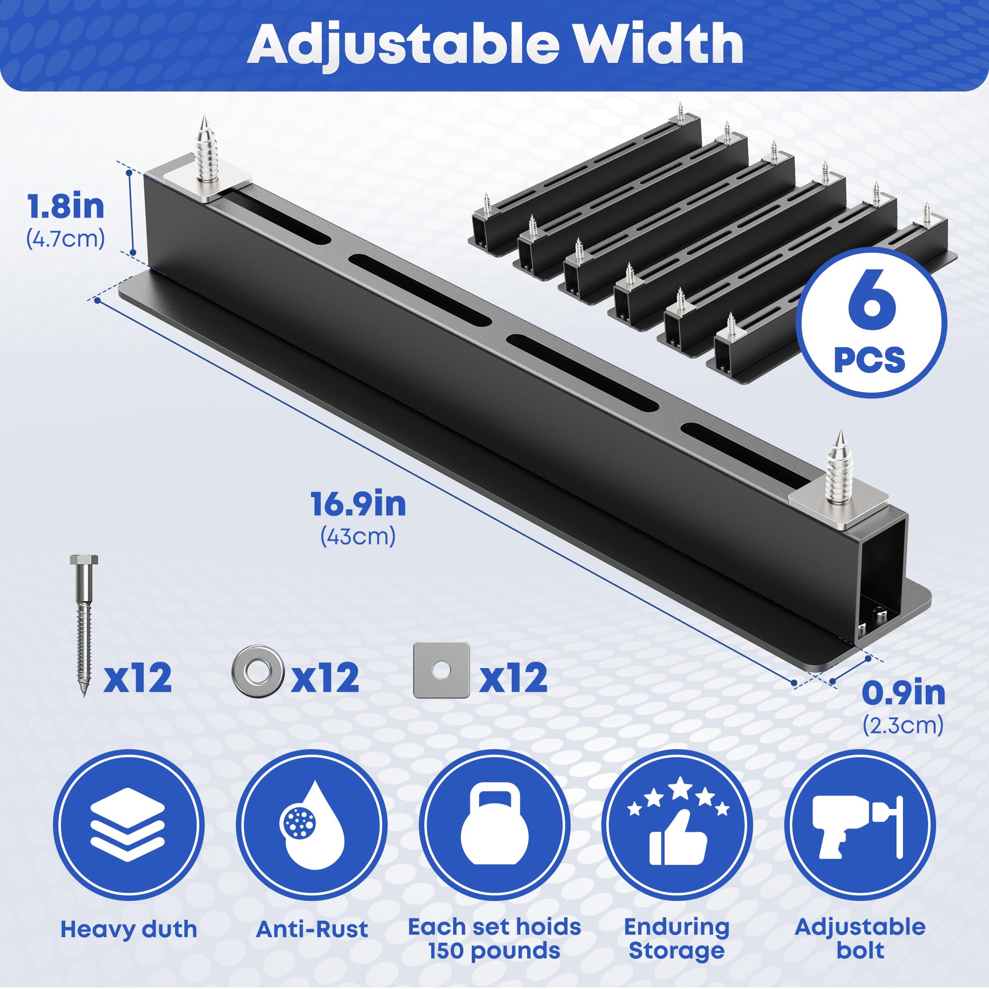 WooFog Ceiling Utility Bin Rails Storage Rack,Overhead Garage Storage Racks, Heavy Duty Hanging Storage Racks for Garage, Adjustable Width Above Garage Tote Storage System - Black (6 Sets for 5 Bins)