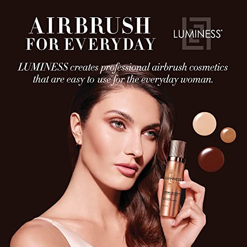 LUMINESS Silk Airbrush Spray Foundation Makeup Starter Kit- Full Coverage Foundation, Primer & Dual-Sided Buffing Brush-Buildable Coverage, Anti-Aging Formula Hydrate & Moisturize (Shade-Light Medium)