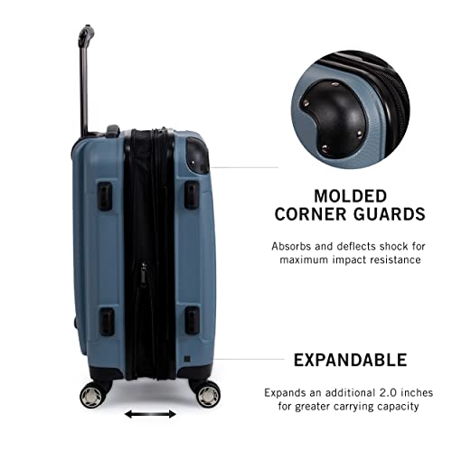 Kenneth Cole REACTION Renegade Luggage Expandable 8-Wheel Spinner Lightweight Hardside Suitcase, Granite Blue, 20-Inch Carry On
