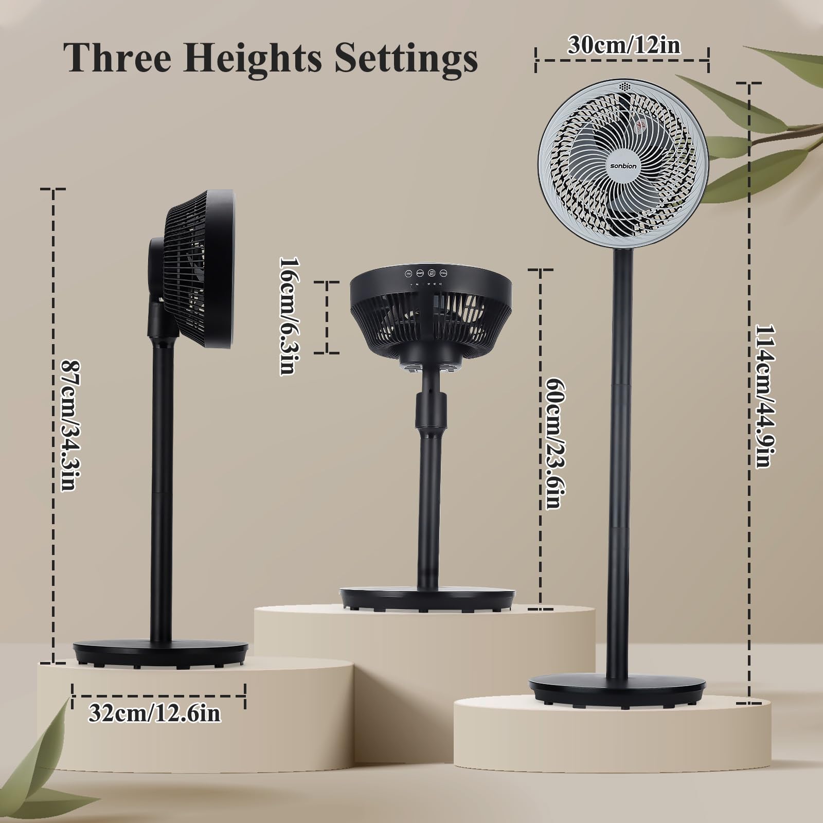 SONBION Standing Fan, Oscillating Pedestal Fan with Remote Control, Electric Fans for Home, Air Circulator Fan Floor Fan for Room Office Garage, Two Height Settings and Timer Function, Three Speeds