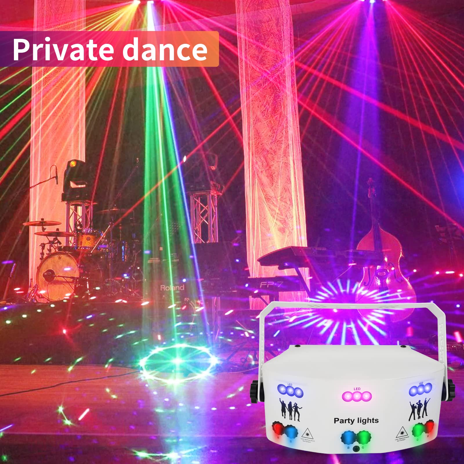 Proffessional Dj Laser Lights,15 Lens RGBUV Party Lights Dj Disco Light by DMX512 Control,Sound Activated LED Pattern Strobe Stage Lights Indoor for Parties Live Show Xmas Club Dancing
