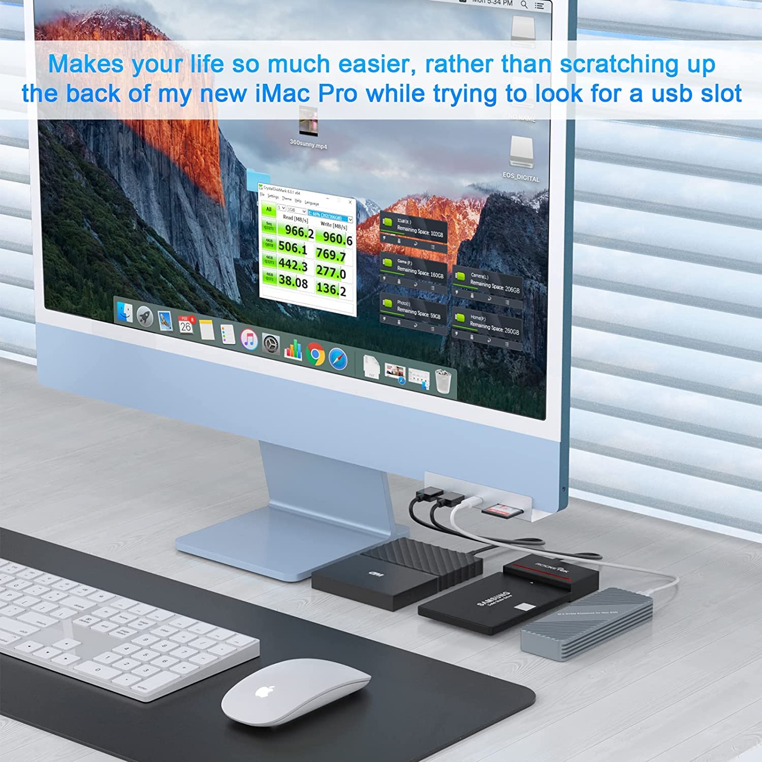 USB C 3.2 10Gbps iMac USB C Hub, 5 in 1 Aluminum iMac USB Hub Adapter with 2 USB A Port(10Gbps), Type-C Port(10Gbps), Micro/SD Card Readers, Compatible with 2020/2019/2017 iMac