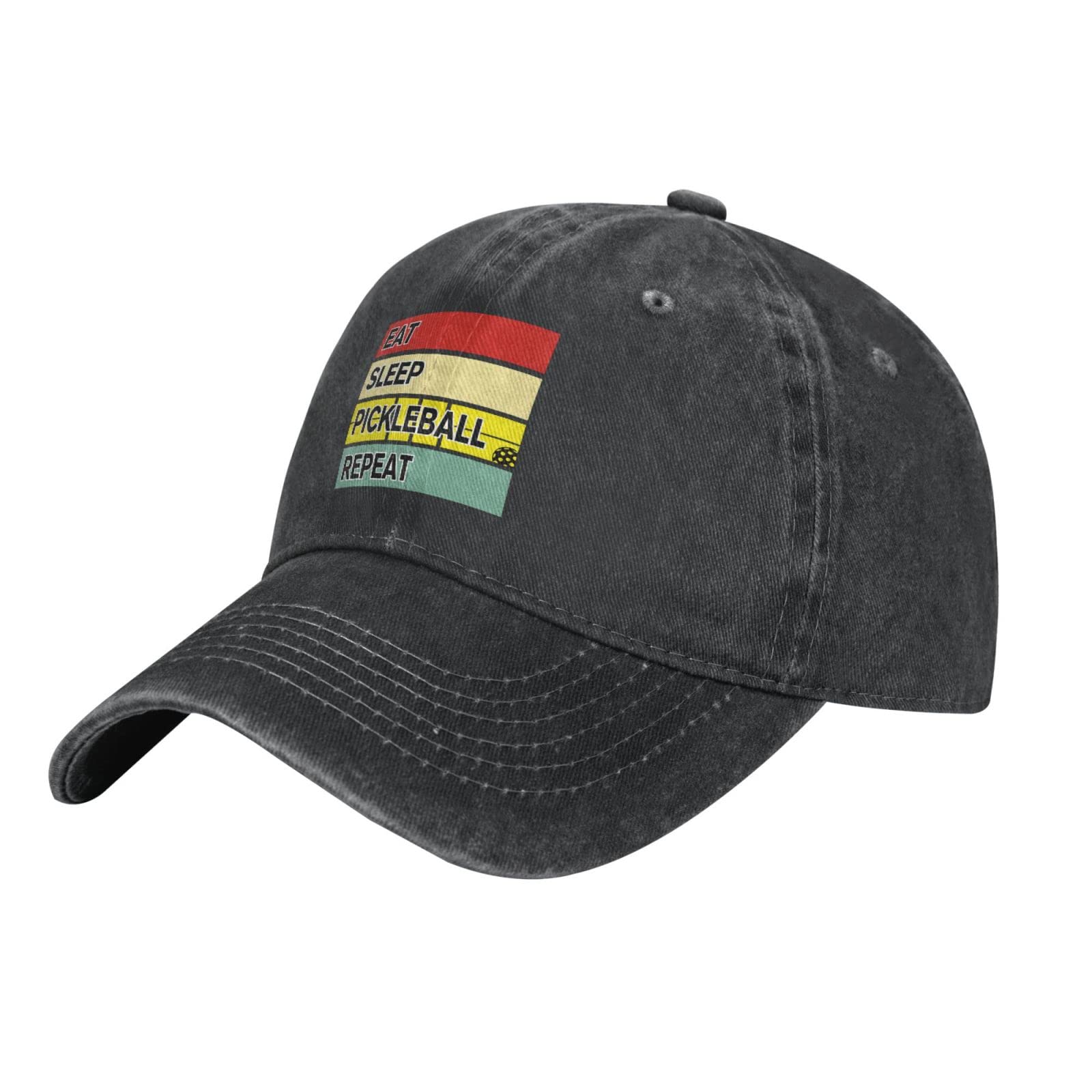Pickleball Hat Adjustable Distressed Dad Hat Vintage Jeans Cotton Eat Sleep Pickleball Repeat Denim Cap