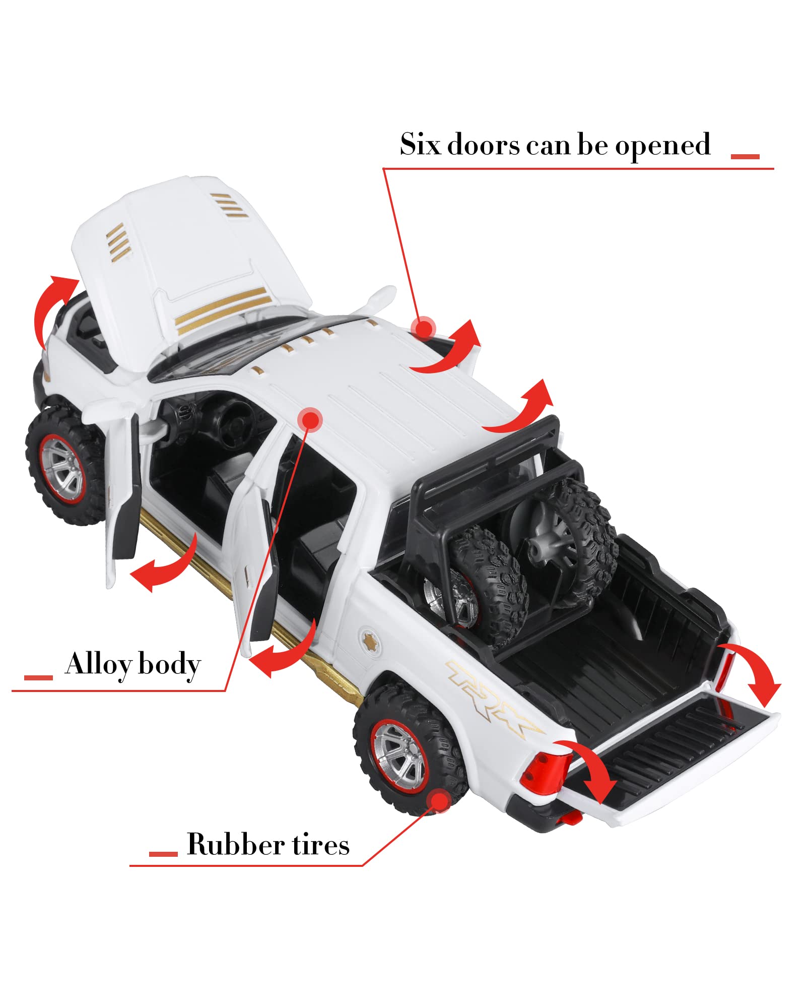 Toy Trucks Dodge Ram Toy Pickup Trucks TRX 1500 Pull Back Diecast Metal Model Trucks for 3 Year Old Boys and up