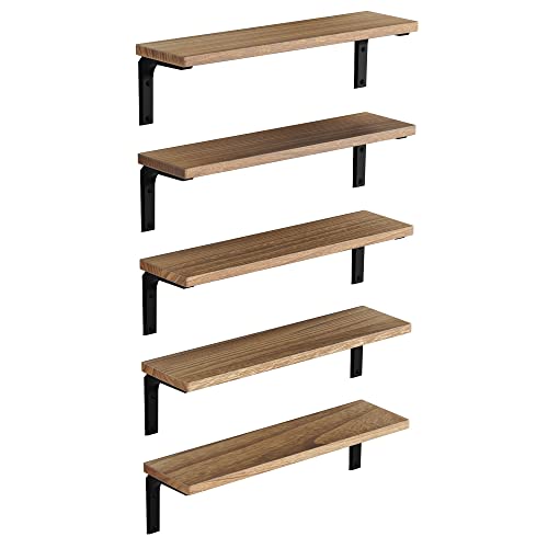 Wallniture Nola Floating Shelves for Wall Storage, Bookshelf Living Room Decor, Bathroom Organizer, 17" Wall Shelves for Bedroom, Kitchen Shelves Set of 5 Burnt Finish