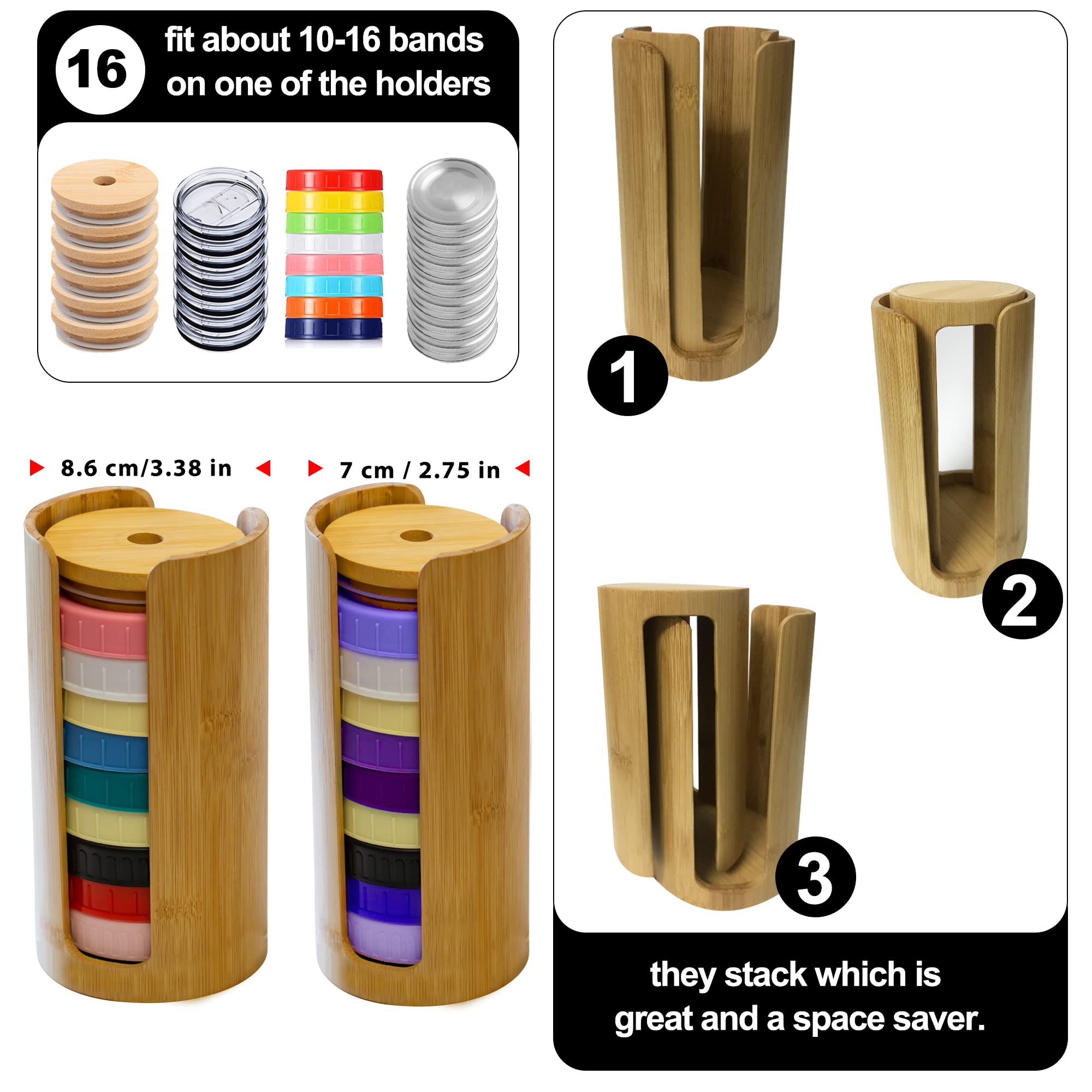 Mason Jar Lid Organizer (2pcs), Mason Jar Lid Storage Made of Bamboo, Fit Perfectly, Stackable Steady, Suitable for wide mouth or Regular Mason Lids/Canning Lids/Bamboo Lids