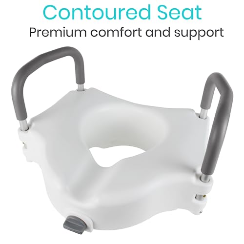 Vive Raised Toilet Seat - 5" Portable, Elevated Riser with Padded Handles - Elongated and Standard Fit Commode Lifter - Bathroom Safety Extender Assists Disabled, Elderly, Seniors, Handicapped (1)