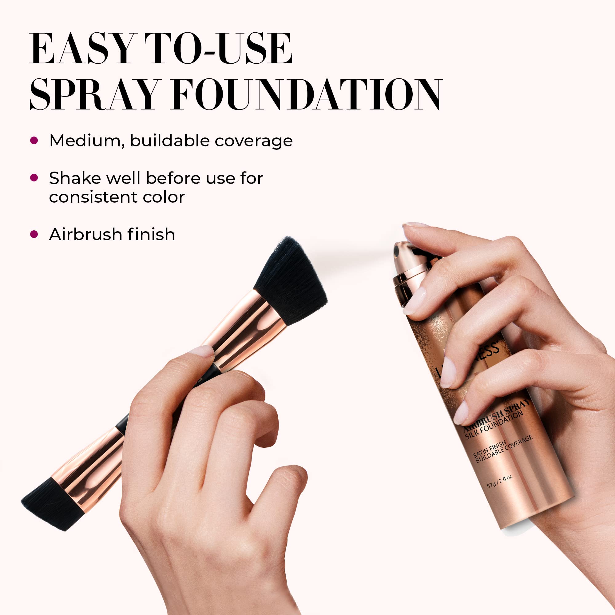 LUMINESS Silk Airbrush Spray Foundation & Buffing Brush Kit - Light Medium, Unisex, Skin Foundation Concealer